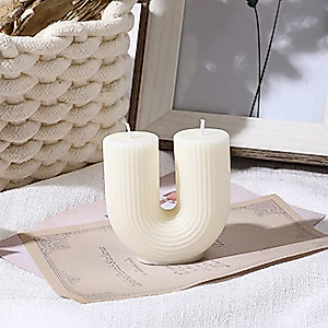 U Shaped Candle White Ribbed Candle Soy Wax Scented Decorative Candles Minimalist Geometric Shaped Candles Cool Aesthetic Candle Handmade Long Lasting Candle for Bedroom Wedding Birthday Decor