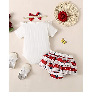 DISAUR Baby 4th Of July Girl Outfits Newborn Baby Girl Clothes Infant Independence Day Ruffle Short Sleeve Top +Stars Stripes Shorts + Cute Headband 3PCS Clothing Set