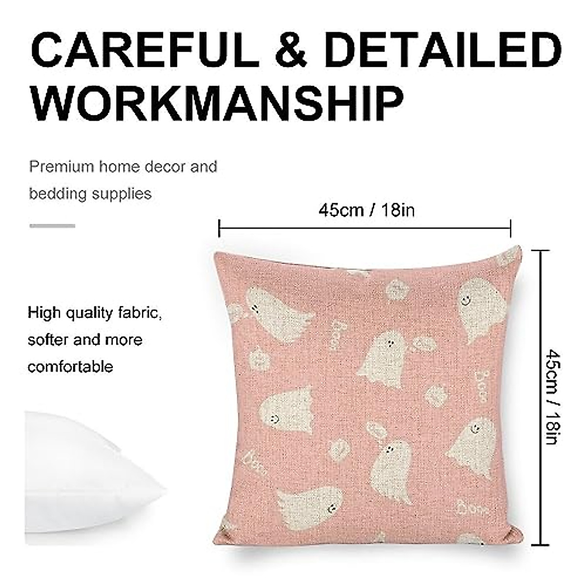 Ghost Pumpkin Halloween Throw Pillow Covers 18×18 Pillowcases Set of 1 Autumn Pattern Linen Decorative Square Pillow Case Cushion Covers Standard Size for Sofa Couch Outdoor Bed Pillow Protectors