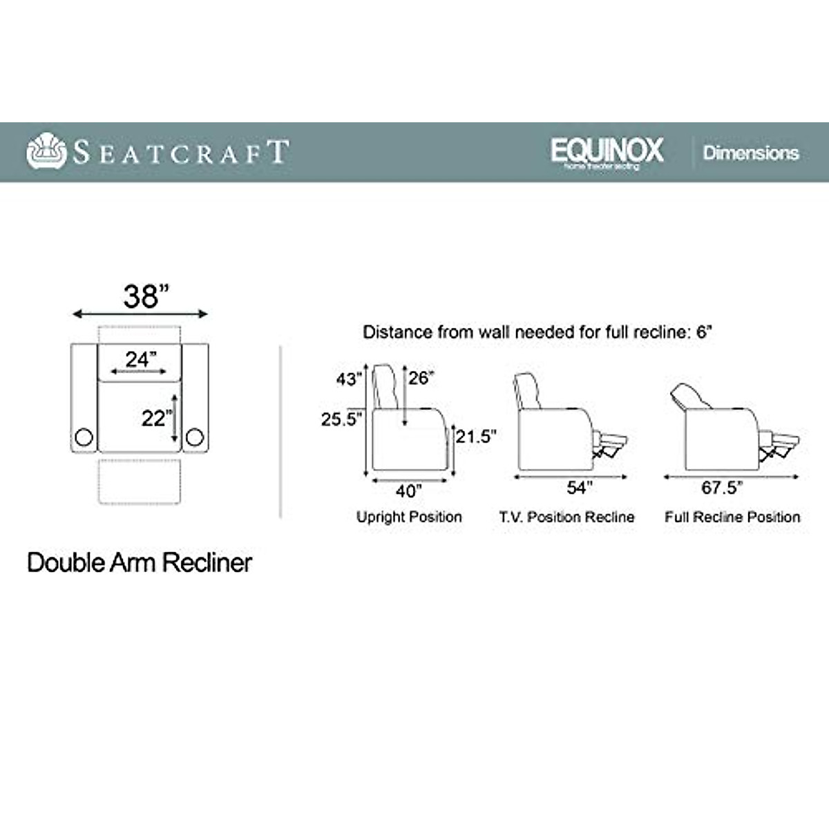 Seatcraft Equinox - Home Theater Seating - Top Grain Leather - Power Recline - Powered Headrest and Lumbar Support - Arm Storage - USB Charging - Cup Holders - Single Recliner, Black