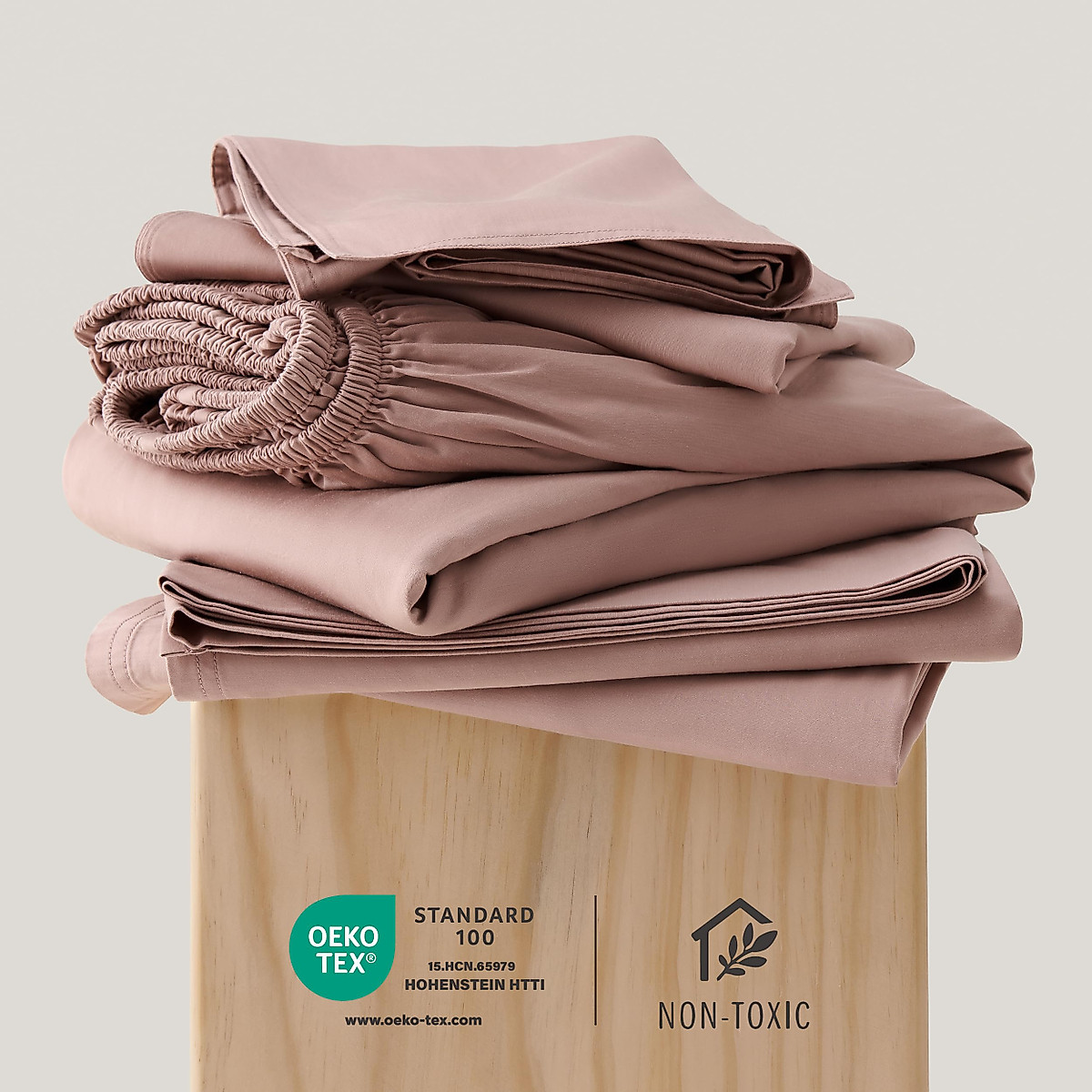 Double Stitch by Bedsure Cotton Tencel Duvet Cover Set and Sheet Set Bundle, Soft Luxury Bedding Set, Perfect for House Warming Gift, Dusty Mauve, King