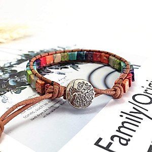 ZOSOJONA 7 Chakra Bracelet Bohemian Handmade Leather Wrap Healing Protection Natural Stone Yoga Beaded Bracelets Boho Friendship Jewelry
