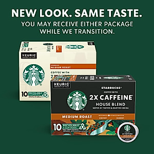 Starbucks K-Cup Coffee Pods, Medium Roast Coffee With 2X Caffeine House Blend For Keurig Coffee Makers, 100% Arabica, 6 Boxes (60 Pods Total)
