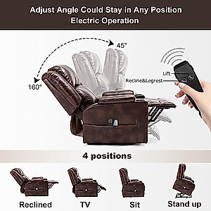 COMHOMA Power Lift Recliner Chairs for Elderly Big Heated Massage Recliner Sofa PU Leather with Infinite Position 2 Side Pockets and Cup Holders (Brown)