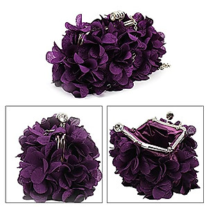 Zeph Hosea Flowers Evening Clutch Purse Kiss Lock Wedding Party Bag Chain Crossbody Shoulder Purse, Purple
