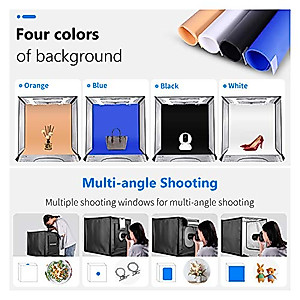 Neewer Photo Studio Light Box, 24” × 24” Shooting Light Tent with Adjustable Brightness, Foldable and Portable Tabletop Photography Lighting Kit with 120 LED Lights and 4 Colored Backdrops