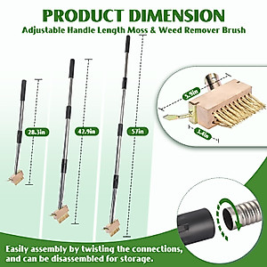 Crack Weeder, Manual Crevice Weeding Tool, Moss Weed Remover Puller Tool Grout Brush with Adjustable Stainless Steel Long Handle for Deck, Paver, Patio, Walkway, Driveway Crack - 2 Weed Brush Heads