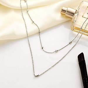 Artmiss Love Heart Layered Choker Necklace Delicate Beaded Pendant Necklace Silver Heart Double Chain for Women