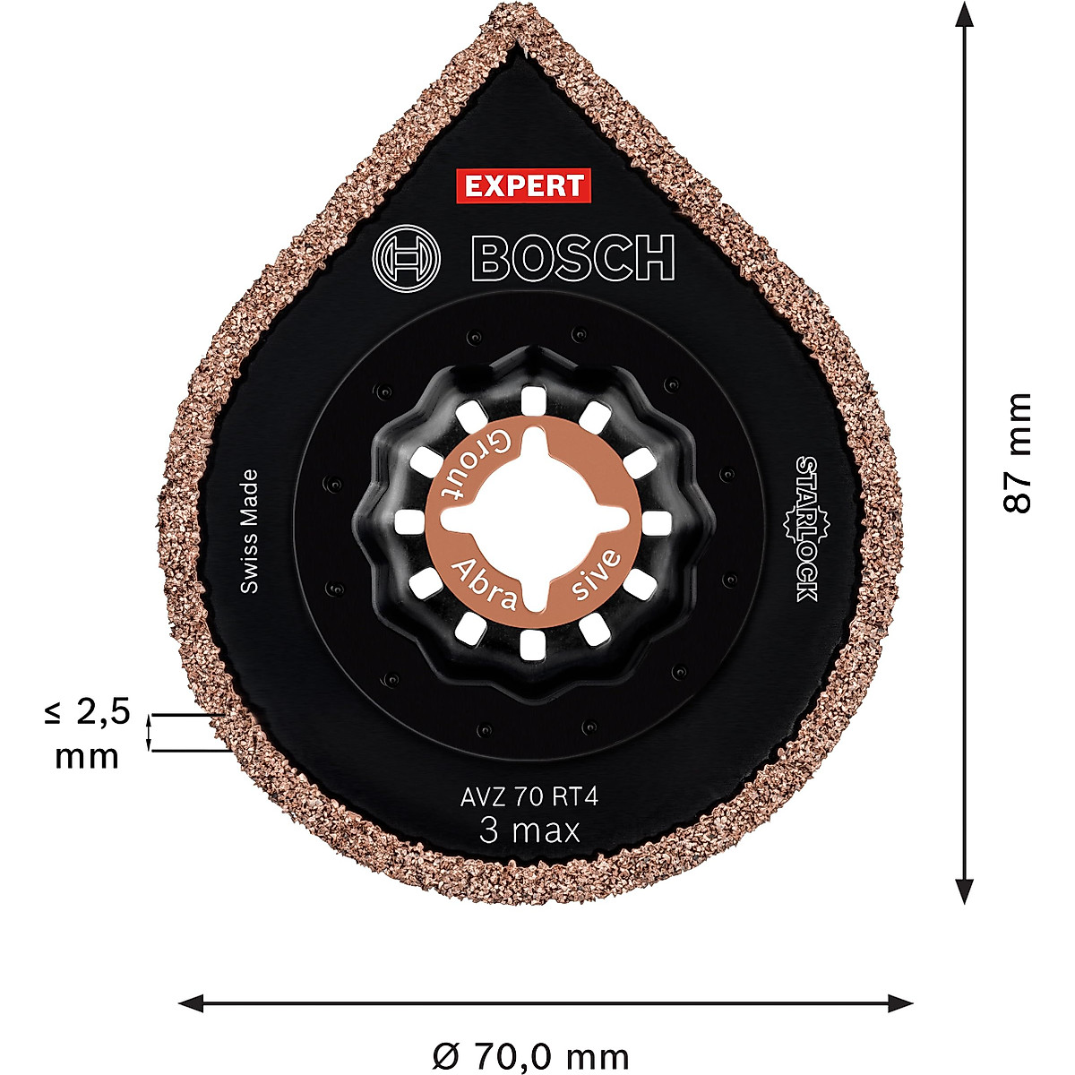 Bosch Professional 1x Expert 3 max AVZ 70 RT4 Multitool Grouting Plates (for Mortar, Ø 70 mm, Accessory Multitool)