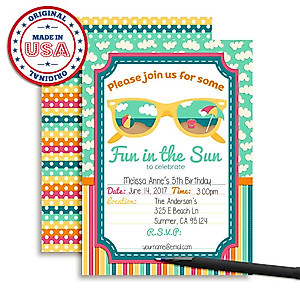 Summer Fun in the Sun Birthday Party Fill in Invitations set of Twenty with envelopes by AmandaCreation