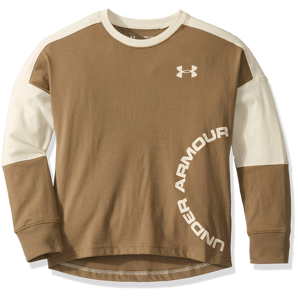 Under Armour Sportstyle Color Blocked Long-sleeve Shirt, Outpost Green (331)/Butter White, Youth X-Large