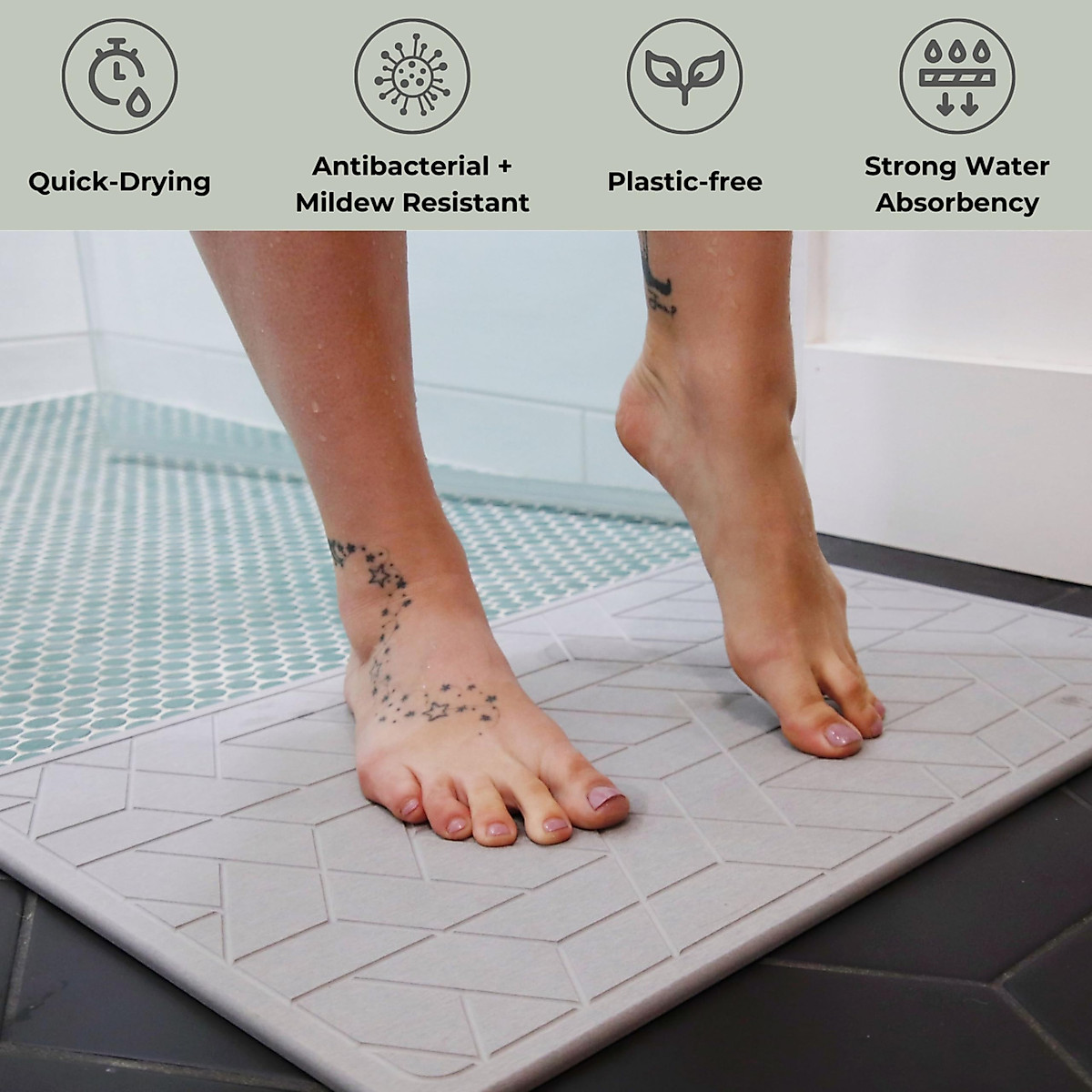 ME MOTHER EARTH Quick Dry Diatomaceous Earth Floor Stone Bath and Kitchen Dish Drying Mat, Bathroom Non-Slip Shower Mat, Super Absorbent Pad, Eco Friendly, Easy to Clean, Sustainable, Dark Grey