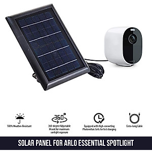[Updated Version] Wasserstein Solar Panel with 13.1ft/4m Cable Compatible with Arlo Essential Spotlight/XL Spotlight Camera (3-Pack, Black) (NOT Compatible with Arlo Ultra, Pro 1/2/3, HD, Floodlight)