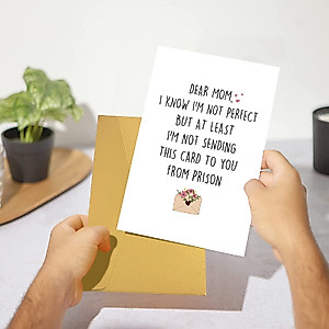 Funny Mothers Day Card from Daughter Son, Humorous Birthday Card Gift for Mom, At Least Not From Prison