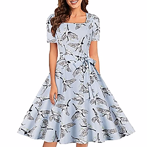 Women Vintage Cocktail Dresses 2023 Tea Party Dress Wedding Guest Dress Light Blue