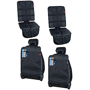 Lusso Gear Two Pack of Car Seat Protector (Black) + Two Pack of Heavy Duty Kick Mats (Black), Waterproof, Protects Fabric or Leather Seats, Premium Oxford Fabric, Travel Essentials…