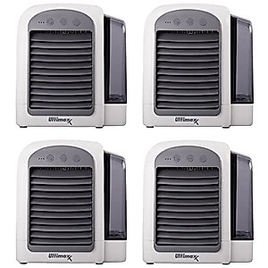 Ultimaxx CORDLESS, Portable Mini Air Conditioner 4-Pack. 3 Speeds (lasts up to 8 hours) - 2022 Personal Air Conditioner is Whisper-Quiet & Doubles as a humidifier for Bedroom, Desk, Camping & More