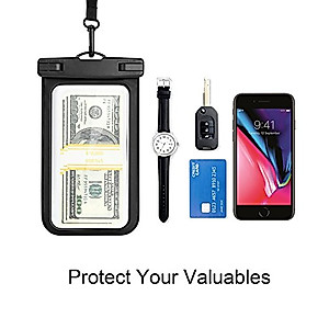 Cloudio Universal Waterproof Case, IPX8 Cell Phone Dry Bag Pouch up to 6.2" for iPhone X/8/8+/7/7+/6/6s/6s Plus, Samsung Galaxy S9/S9+/S8/S8+/ Note 8, LG Moto ZTE HTC Alcatel Google Sony BLU - Black