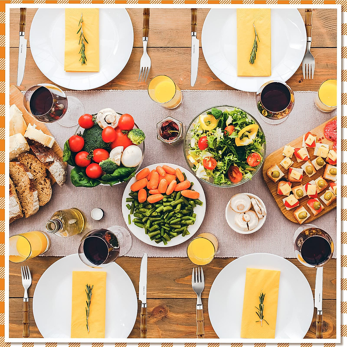 Coume 40 Pcs Bamboo Flatware Set for 8 Bamboo Utensils Bamboo Cutlery Bamboo Silverware Stainless Steel Tableware Spoons Forks Knife Set with Plastic Handle