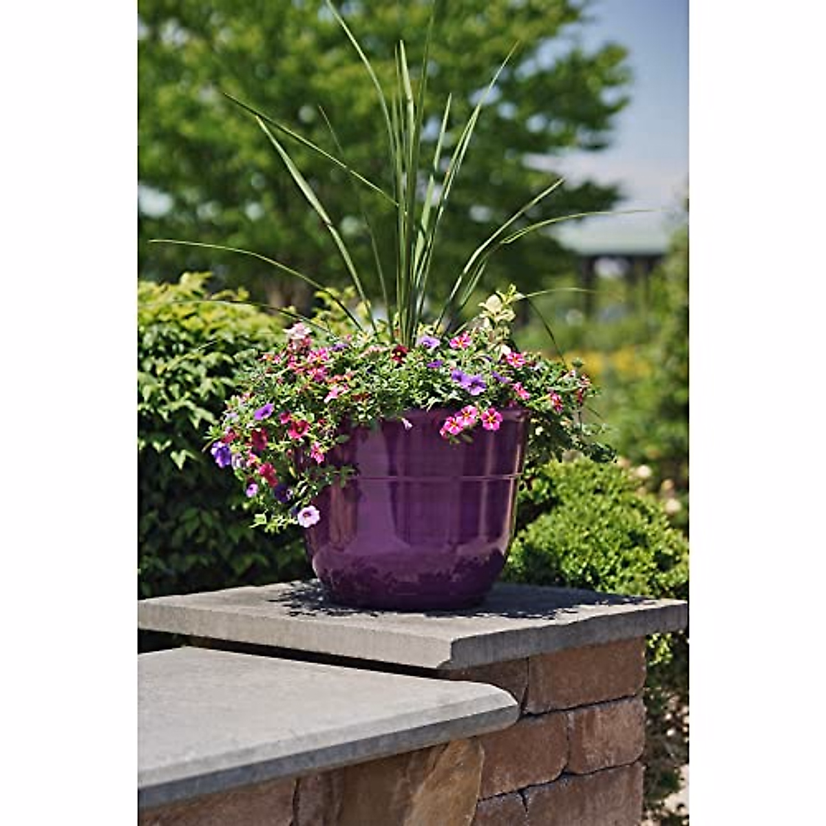 Garden Elements Glazed Brushed Happy Large Plastic Planter, 15" (2, Purple)
