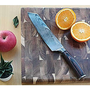 Kitory Kiritsuke Chef Knife 8" - Japanese Traditional Kitchen Knives for slicing meats and Vegetables - Ergonomic PakkaWood Handle - Laser Etched Waved Pattern
