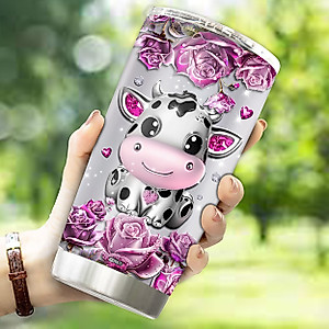WONWIX Personalized Cow Cup Tumbler Funny Coffee Travel Mug Gifts For Women Cows Lovers Jewelry Birthday Christmas Valentine Mothers Day 20oz Stainless Steel Tumblers With Lids