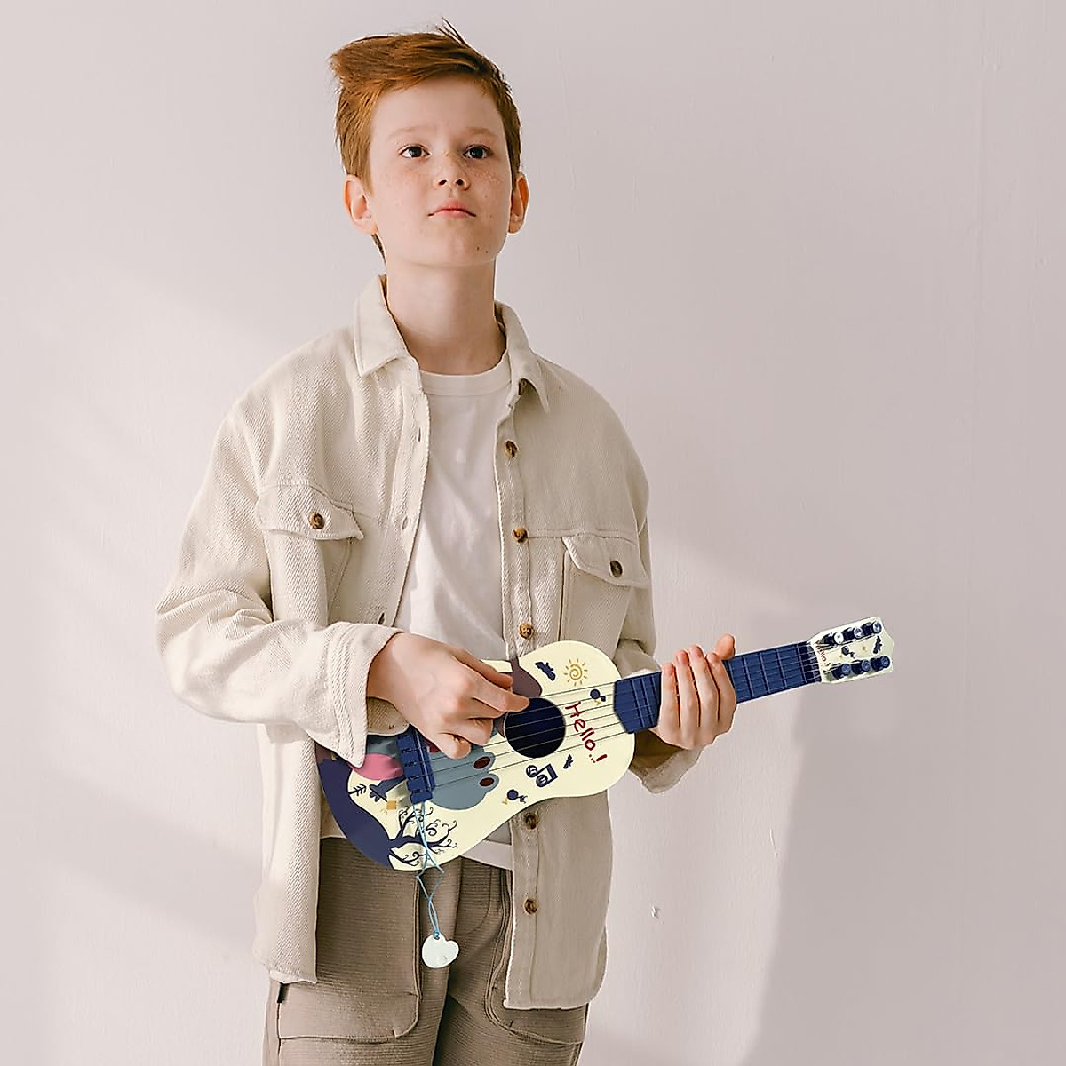 WEY&FLY Kids Toy Guitar 6 String, Baby Kids for Boys Cute Guitar Rhyme Developmental Musical Instrument Educational Toy Coco Guitar for Toddlers Blue