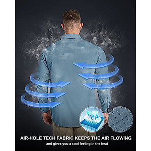 33,000ft Men's Long Sleeve Sun Protection Shirt UPF 50+ UV Quick Dry Cooling Fishing Shirts for Travel Safari Camping Hiking Ocean Blue