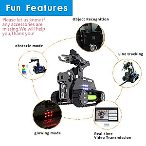 Adeept RaspTank Smart Robot Kit Compatible with Raspberry Pi 4 3 Model B+ B OpenCV Tank 4-DOF Robotics DIY Coding Building Projects Robots for Adults Kids STEM Educational Programming Gift Robotic Arm