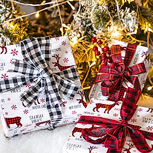 WRAPAHOLIC Reversible Christmas Wrapping Paper - Mini Roll - 17 Inch X 33 Feet - Red White Snowflakes and Reindeer Design for Holiday, Party, Celebration