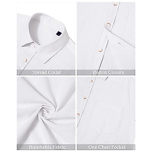 J.VER Men's Half Sleeve Linen Shirt Solid Casual Button Down Shirts Summer Beach T-Shirt with Pocket White X-Large