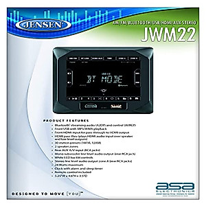 Jensen JWM22 2-Speaker Zones AM/FM|BT|HDMI|AUX Cube Wall Mount Stereo, Speaker Output 4X 6 Watt, 30 Station Presets (18FM/12AM), Receives Bluetooth Audio (A2DP) and Controls (AVRCP) from Devices