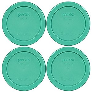 Pyrex 7202-PC Round 1 Cup Green Plastic Lid Cover (4 Pack)