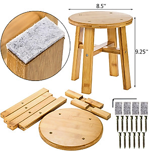 Yesland Wood Stool, Bamboo Small Low Stool Mini Plant Stool 8.5 X 9.25 Inch Wooden Round Short Step Stool to Sit on for Shoe Changing, Bed, Natural Color