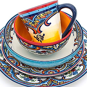 Euro Ceramica Zanzibar Collection Vibrant Coffee/Tea Mug Set, 4 Piece, Spanish Floral Design, Multicolor