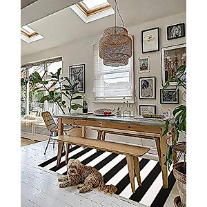KOZYFLY Black and White Striped Rug 3'x5' Indoor Outdoor Rugs Hand Woven Cotton Washable Striped Layered Doormats for Front Door/Kitchen/Farmhouse/Entryway/Patio