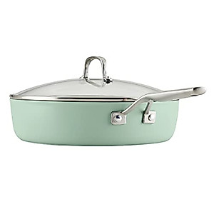 KitchenAid Hard Anodized Ceramic 5-Quart Nonstick Sauté Pan with Shatter-Resistant Lid & Riveted Handle – Durable, Even Heating, Easy Clean, Oven Safe to 500°F, Pistachio
