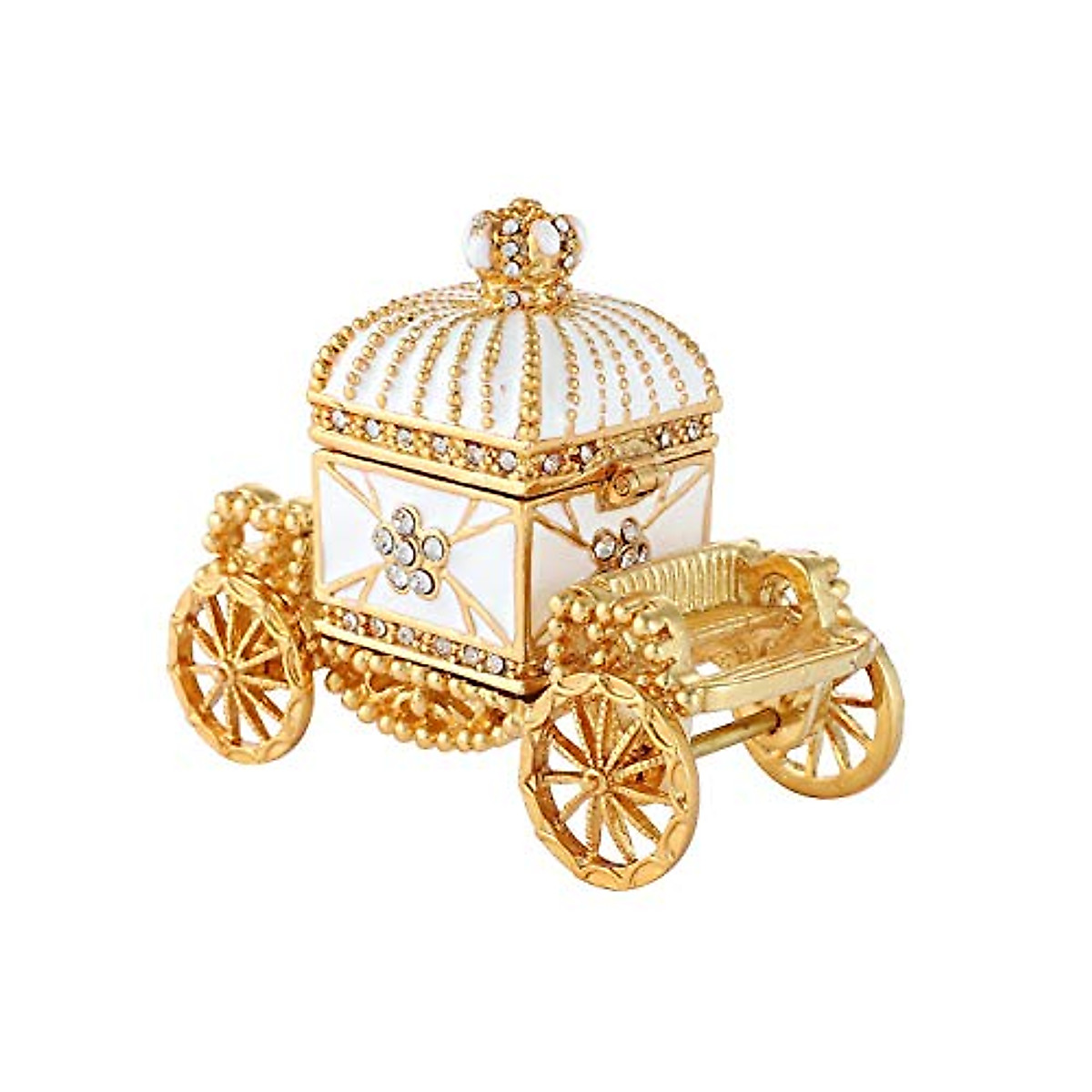 QIFU Decorative Enameled Royal Carriage Style Hinged Trinket Box, Sparkling Crystal Ornaments for Home Decor, Unique Gift for Family