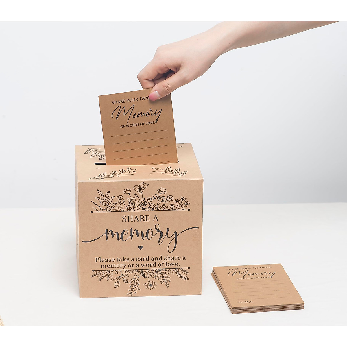 PREKIAR Funeral Guest Book Set Wooden Guest Books for Memorial Service Celebration of Life in Loving Memory with 50pcs Share a Memory Card Cards Box Table Sign and Pen (Brown- Guest Book Set #1)