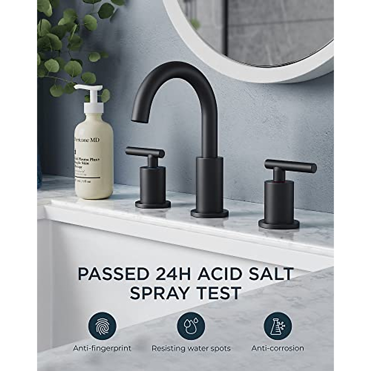 FORIOUS Matte Black Bathroom Faucet 3 Hole, 8 Inch Widespread Bathroom Faucet Black with Metal Pop-up Drain Assembly, Two Handle Vanity Faucet with cUPC Supply Lines, 8" Black Bathroom Faucet