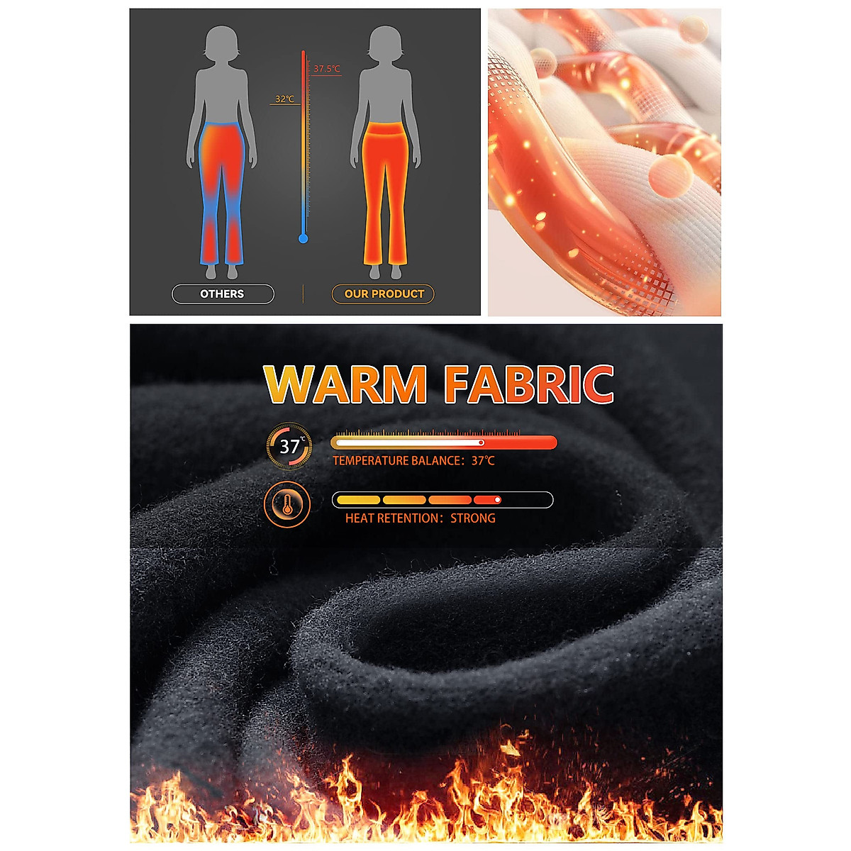 Heathyoga Fleece Lined Pants Women Yoga Pants with Pockets for Women Thermal Pants High Waist Flare Leggings for Winter Black