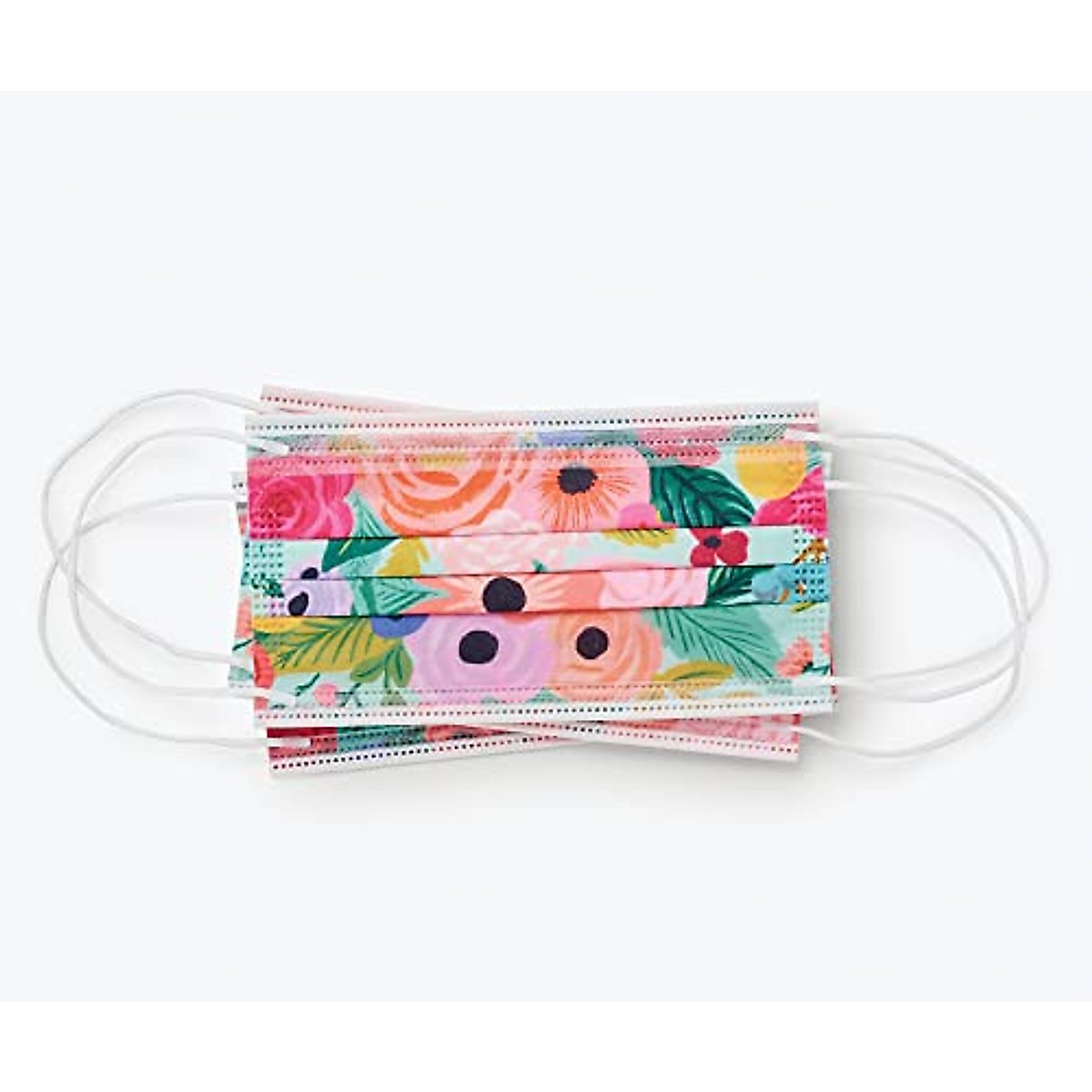 RIFLE PAPER CO. Garden Party Disposable Face Masks, Set of 10 Masks, ≥90% Particle Filtration Efficiency, Three-Layer Design