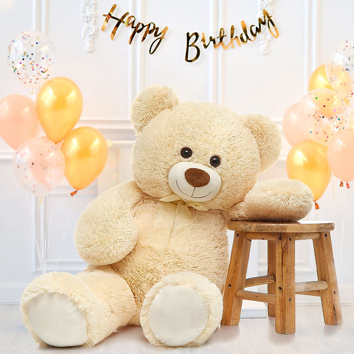 MorisMos Giant Teddy Bear Stuffed Animal 3 ft,36 in Large Teddy Bear,Big Teddy Bear for Baby Shower Decor,Soft Stuffed Bear Plush Toy for Kid Birthday Christmas Girlfriend Valentines Gift,Beige/Cream