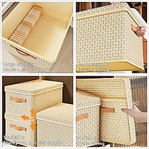 COAINNER Stackable Fabric Cube Storage Bins with Lids, 17-Inch Non-Woven Shelf Organizer Closet Storage Box for Clothes, Sweater, Blanket (Beige, Large)