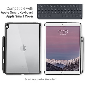 TineeOwl iPad Pro/Air 3 (10.5-inch) Case with Pencil Holder [Improved] Thin and Slim, Compatible with Apple Smart Keyboard and Smart Cover (Clear/Black)