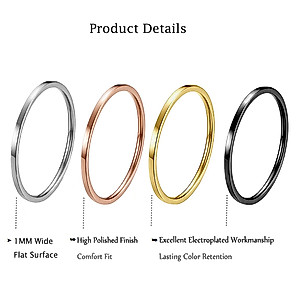 3pcs 1mm Stainless Steel Plain Band Knuckle Stacking Midi Rings for Women Comfort Fit