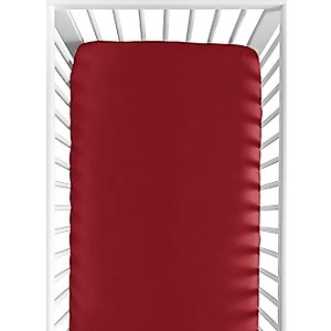 Sweet Jojo Designs Solid Red Baby or Toddler Fitted Crib Sheet for Baseball Patch Sports Collection