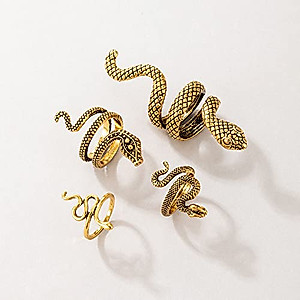 GRAEEN Vintage Snake Ring Knuckle Statement Rings Biker Stackable Ring Reptile Serpent Band Ring Halloween Ring Jewelry for Women (Style C)