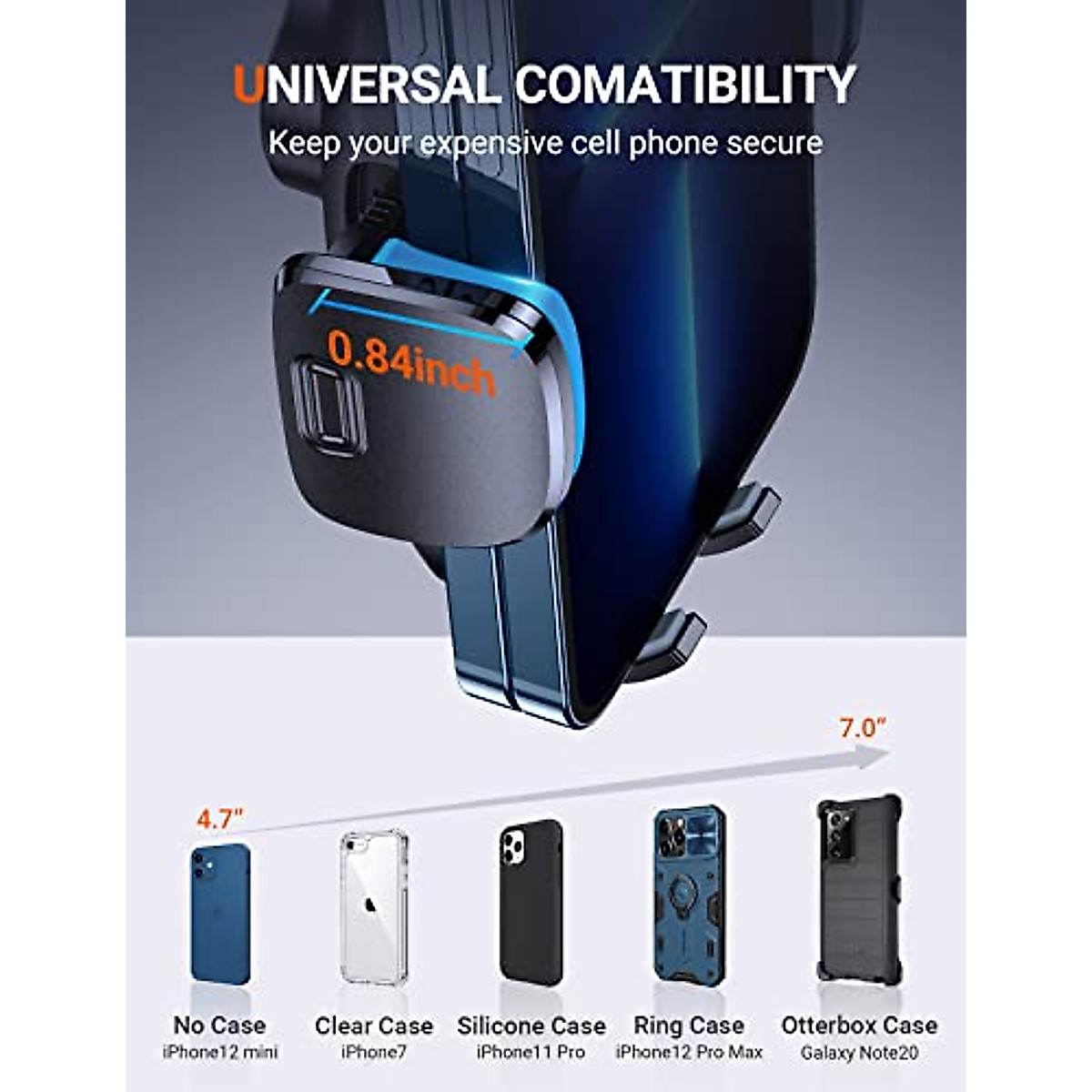 TORRAS 3 in 1 Phone Mount for Car, Dashboard Phone Holder Vent Clip Cell Phone Holder for Car Windshield, Cell Phone Automobile Cradles Rotatable and Retractable Car Phone Holder Hands Free