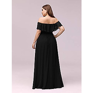 Ever-Pretty Women's Off Shoulder Ruffle Sleeves Side Split Chiffon Plus Size Semi Formal Dresses for Women Black US24